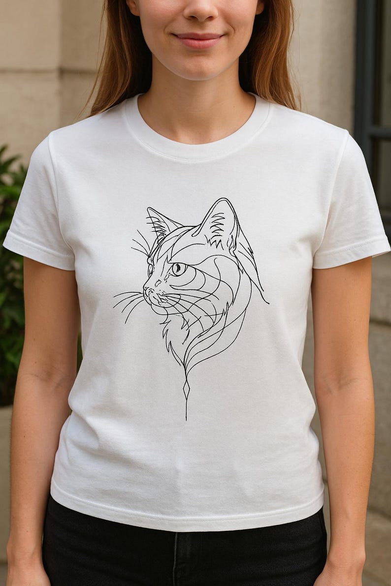 Minimal Line Art Cat Embroidery Pattern Side Profile Kitty Machine ...
