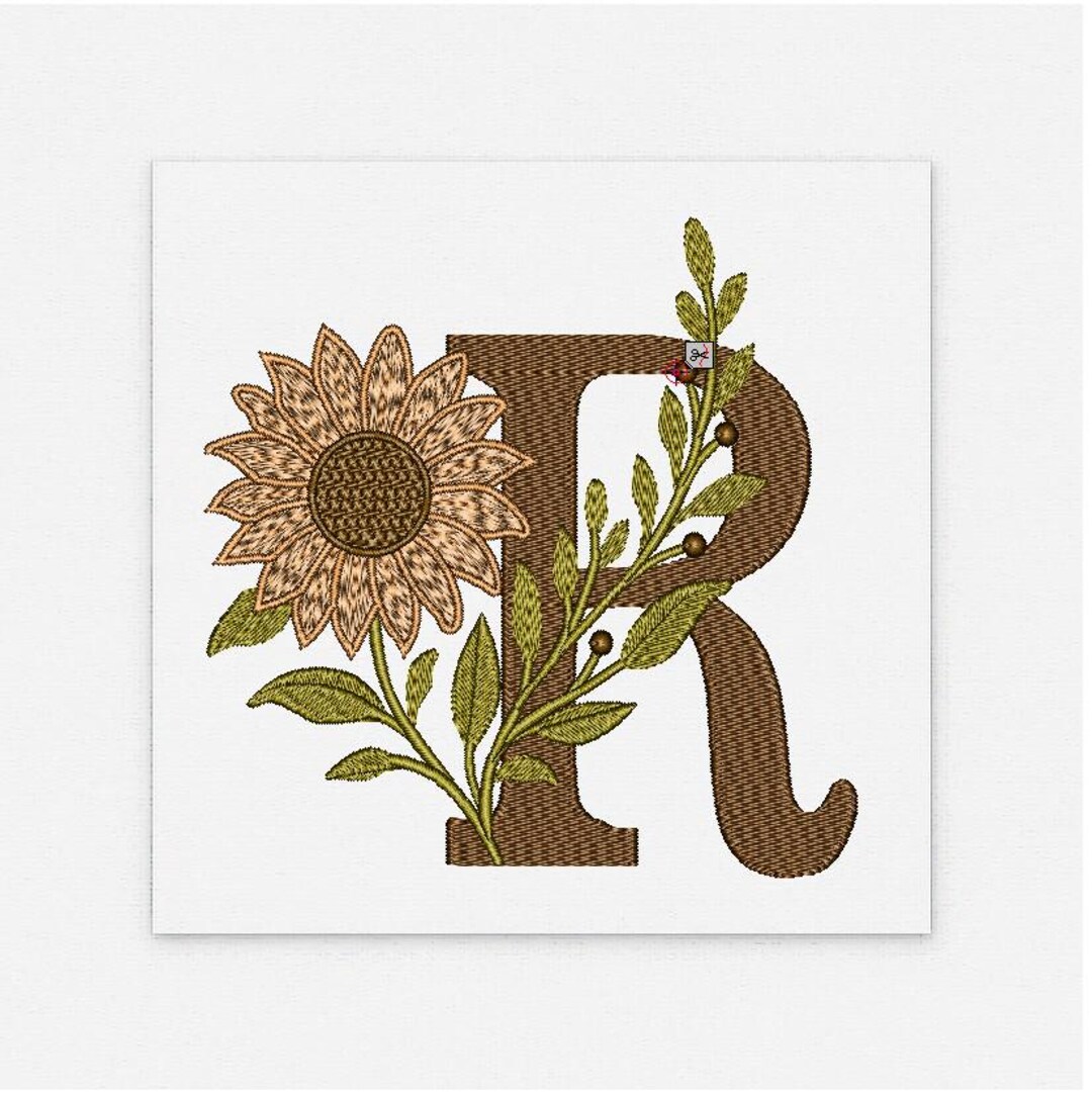 Letter R Sunflower Embroidery Design: Floral Monogram (digital Pattern ...