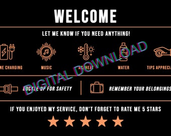 Uber, Lyft, Taxi, Rideshare Welcome Sign for Guest Reviews Instant ...