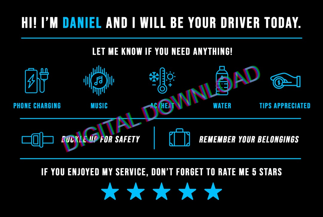 Custom Name Rideshare Printable Tip Sign for Uber or Lyft - Etsy