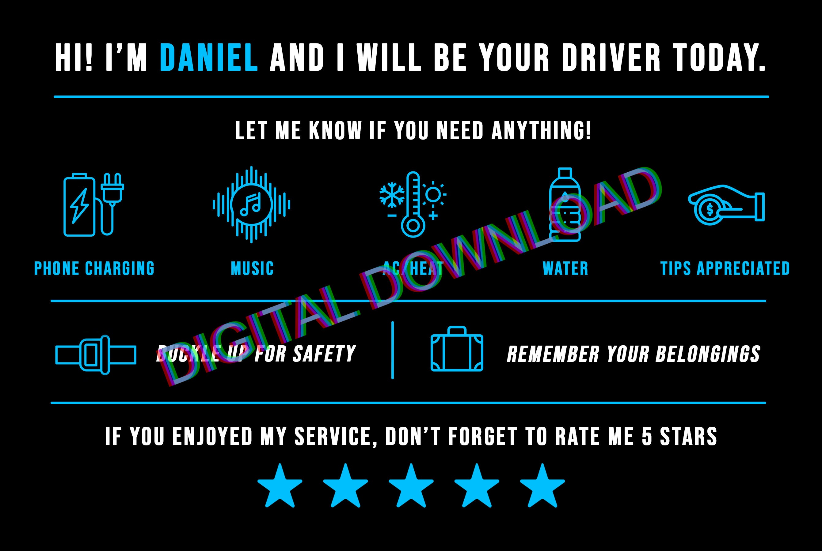 Custom Name Rideshare Printable Tip Sign for Uber or Lyft - Etsy