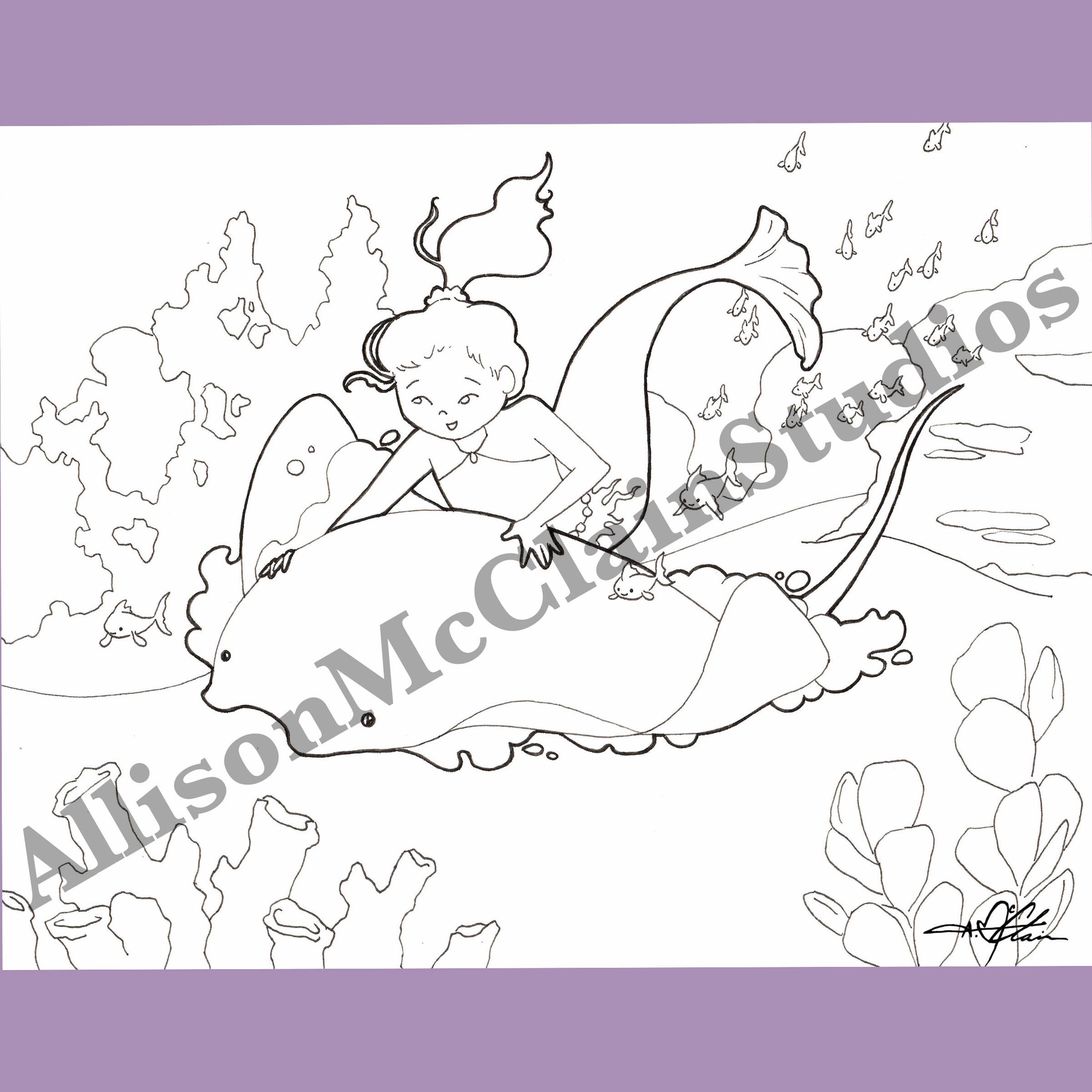Mermaid Adventure Printable Coloring Page Download - Etsy