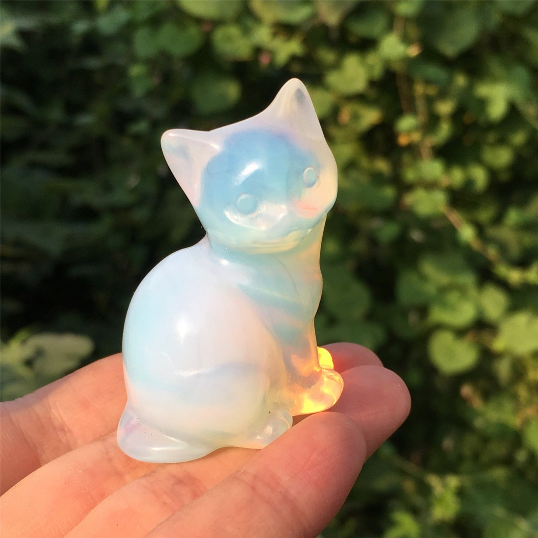 Cat Decor Opalite Crystal Carved Cat Figurine Cat Sculpture - Etsy