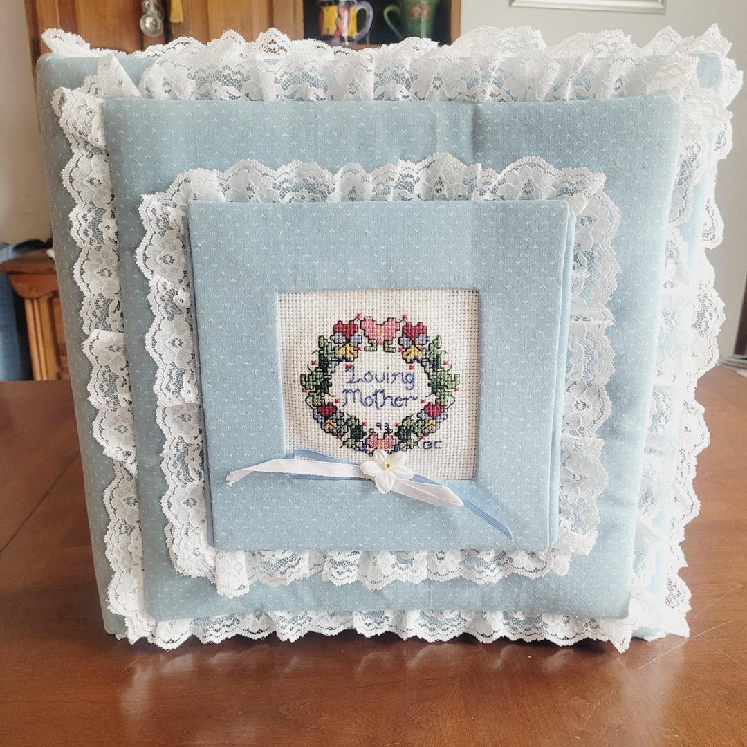 Vintage Cottagecore Photo Album, Hand-stitched Floral, Blue Lace - Etsy