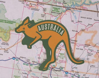 90cm Orange Australia-map-sticker-with-kangaroo-sunset-900mm X 750mm - Etsy