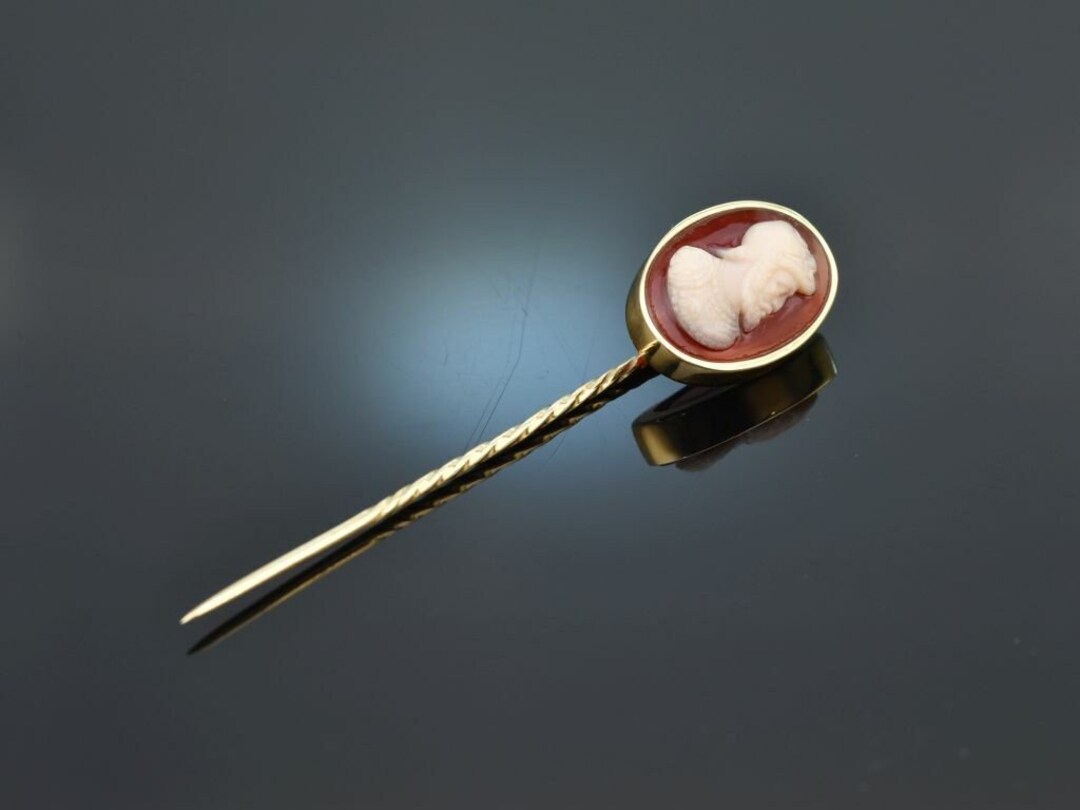 Historical Lapel Pin in Gold 585 With Agate Cameo With Antique Warrior ...