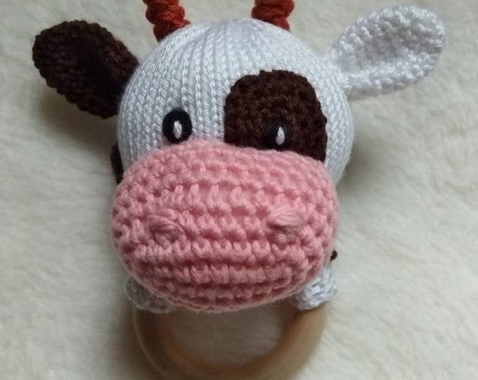 Ready Made, Small Cow Baby Rattle Toy, Girl/boy Teething Ring, Handmade ...