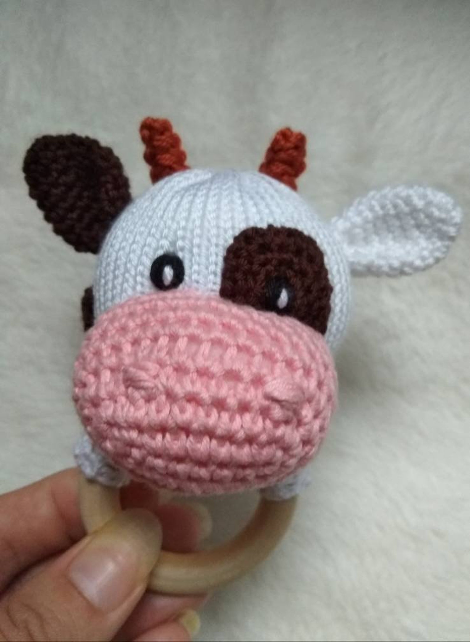 Ready Made Small Cow Baby Rattle Toy Girl/boy Teething Ring - Etsy