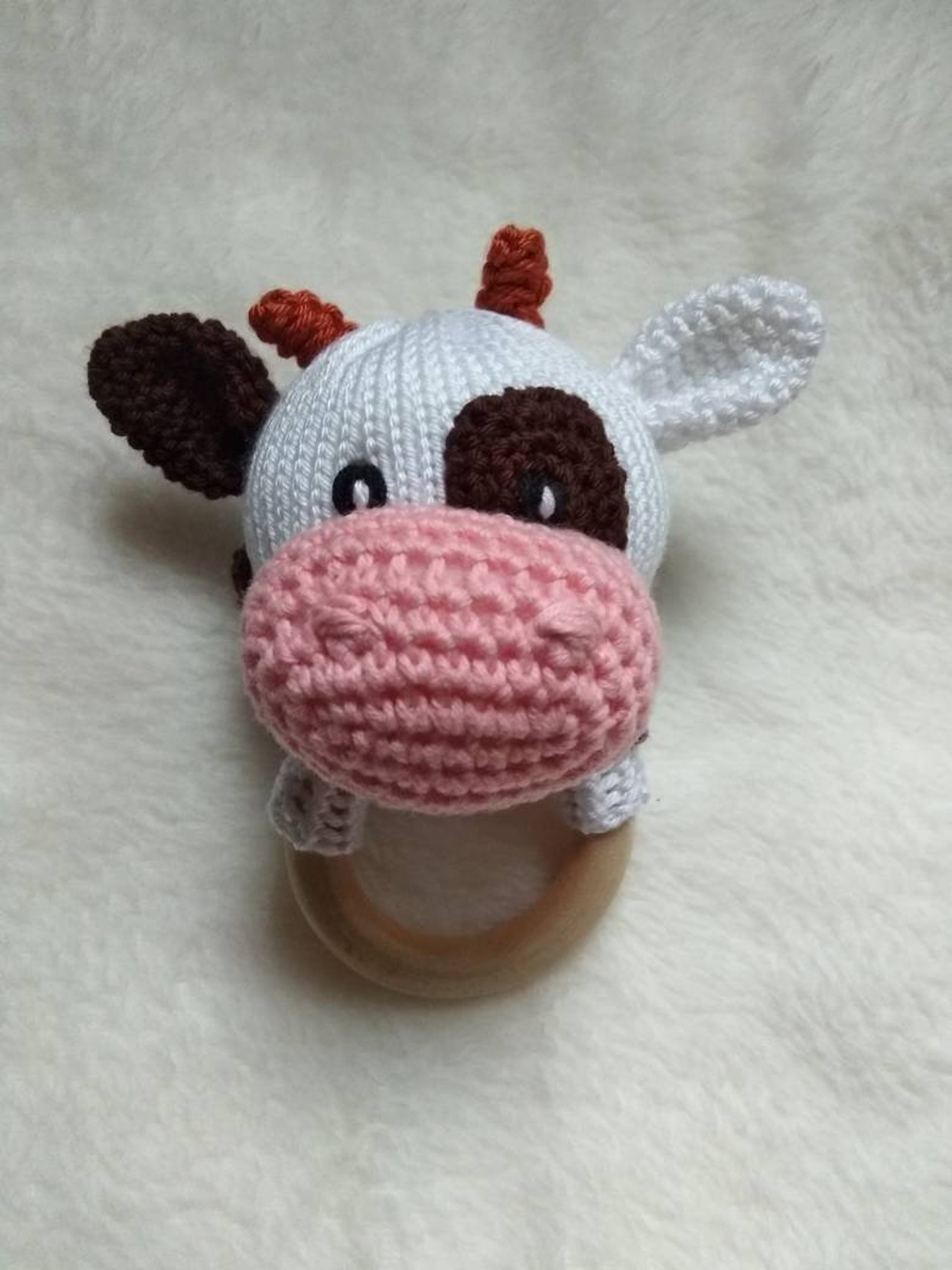 Ready Made Small Cow Baby Rattle Toy Girl/boy Teething Ring - Etsy