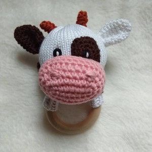 Ready Made Small Cow Baby Rattle Toy Girl/boy Teething Ring - Etsy