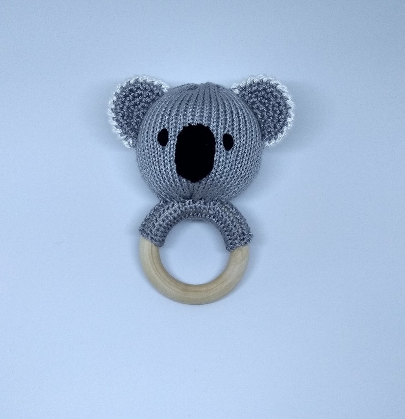 Small Knitted Koala Baby Rattle Toy on Wooden Teething Ring - Etsy