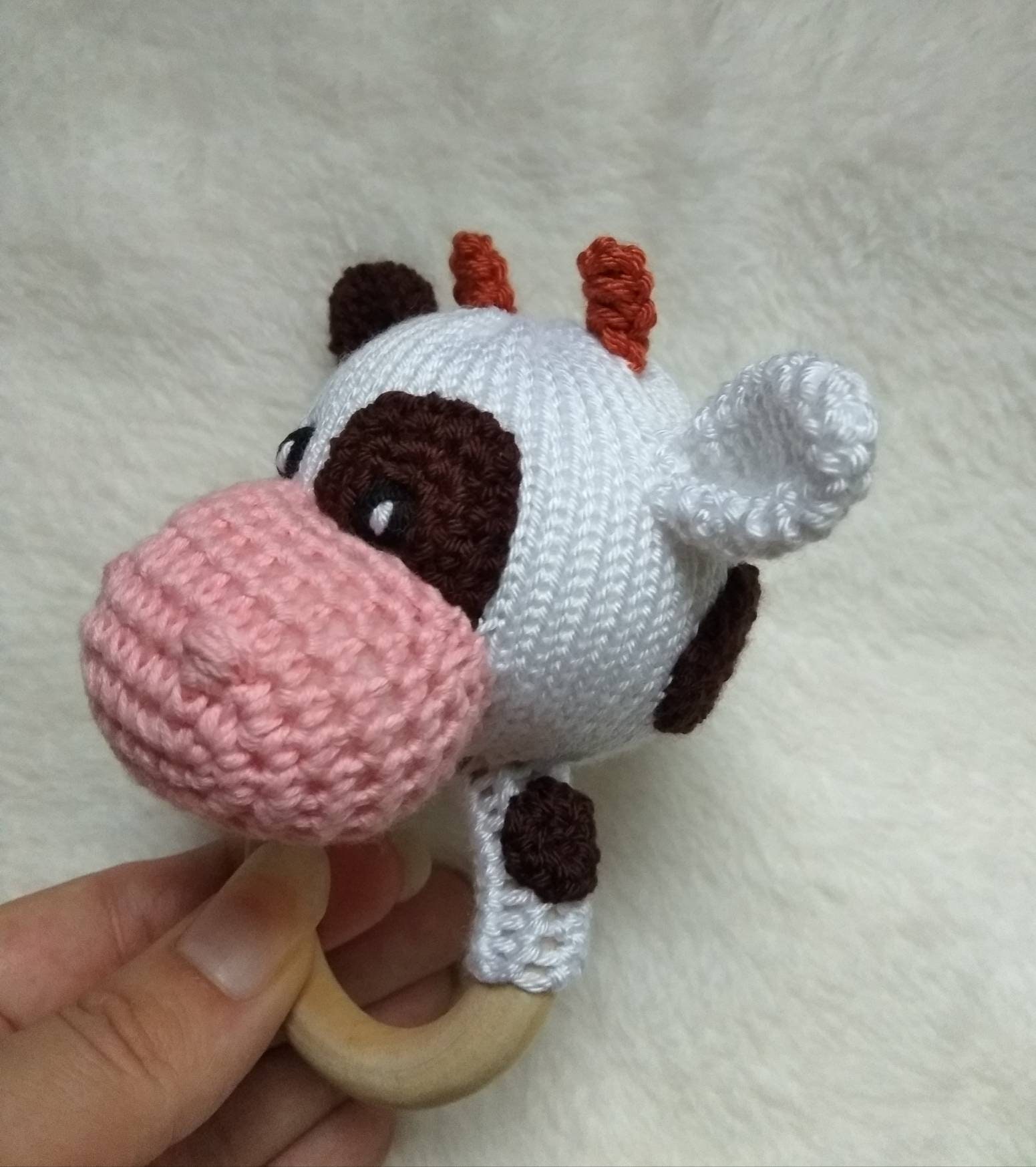 Ready Made Small Cow Baby Rattle Toy Girl/boy Teething Ring | Etsy