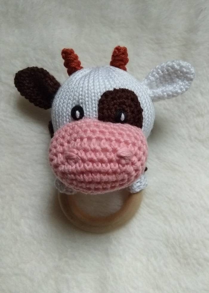 Ready Made Small Cow Baby Rattle Toy Girl/boy Teething Ring - Etsy