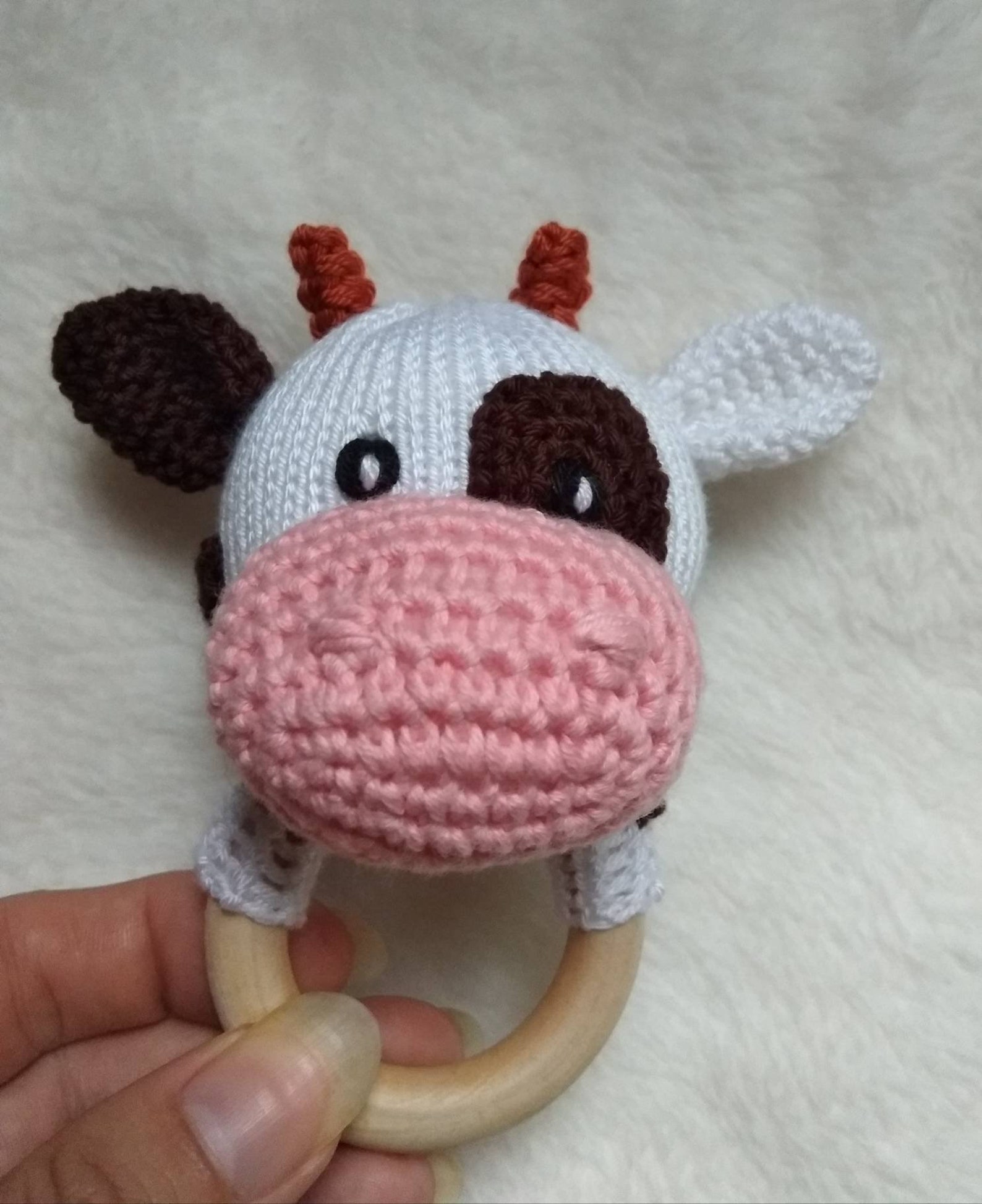 Ready Made Small Cow Baby Rattle Toy Girl/boy Teething Ring - Etsy