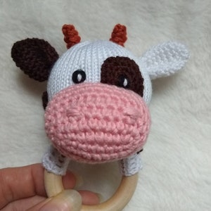 Ready Made Small Cow Baby Rattle Toy Girl/boy Teething Ring - Etsy