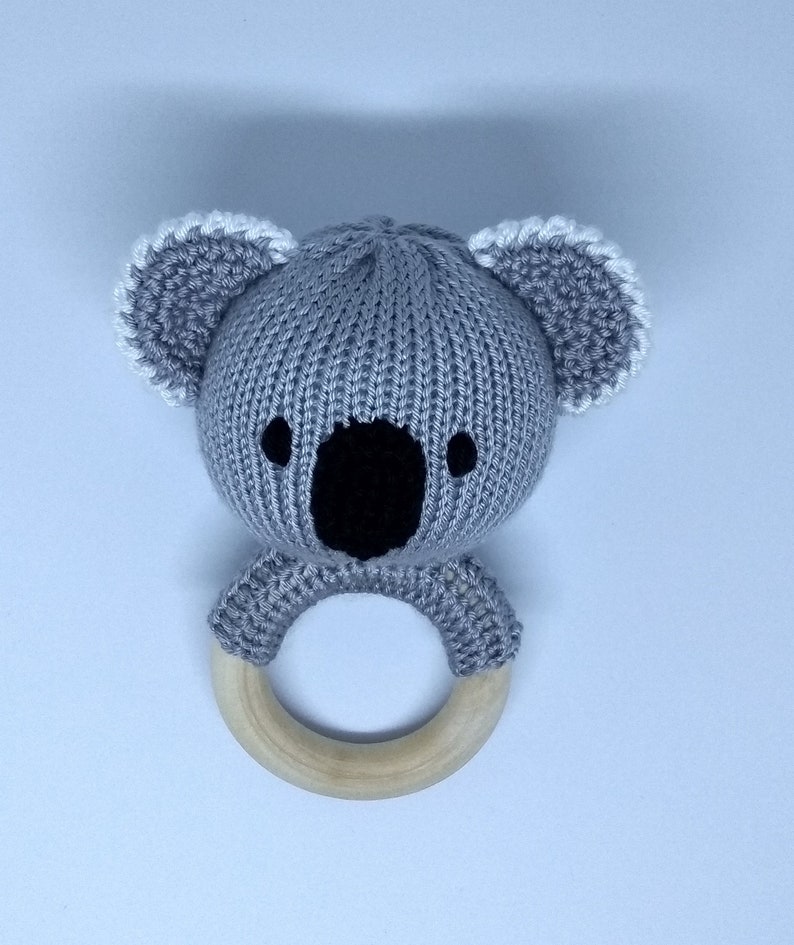 Small Knitted Koala Baby Rattle Toy on Wooden Teething Ring - Etsy