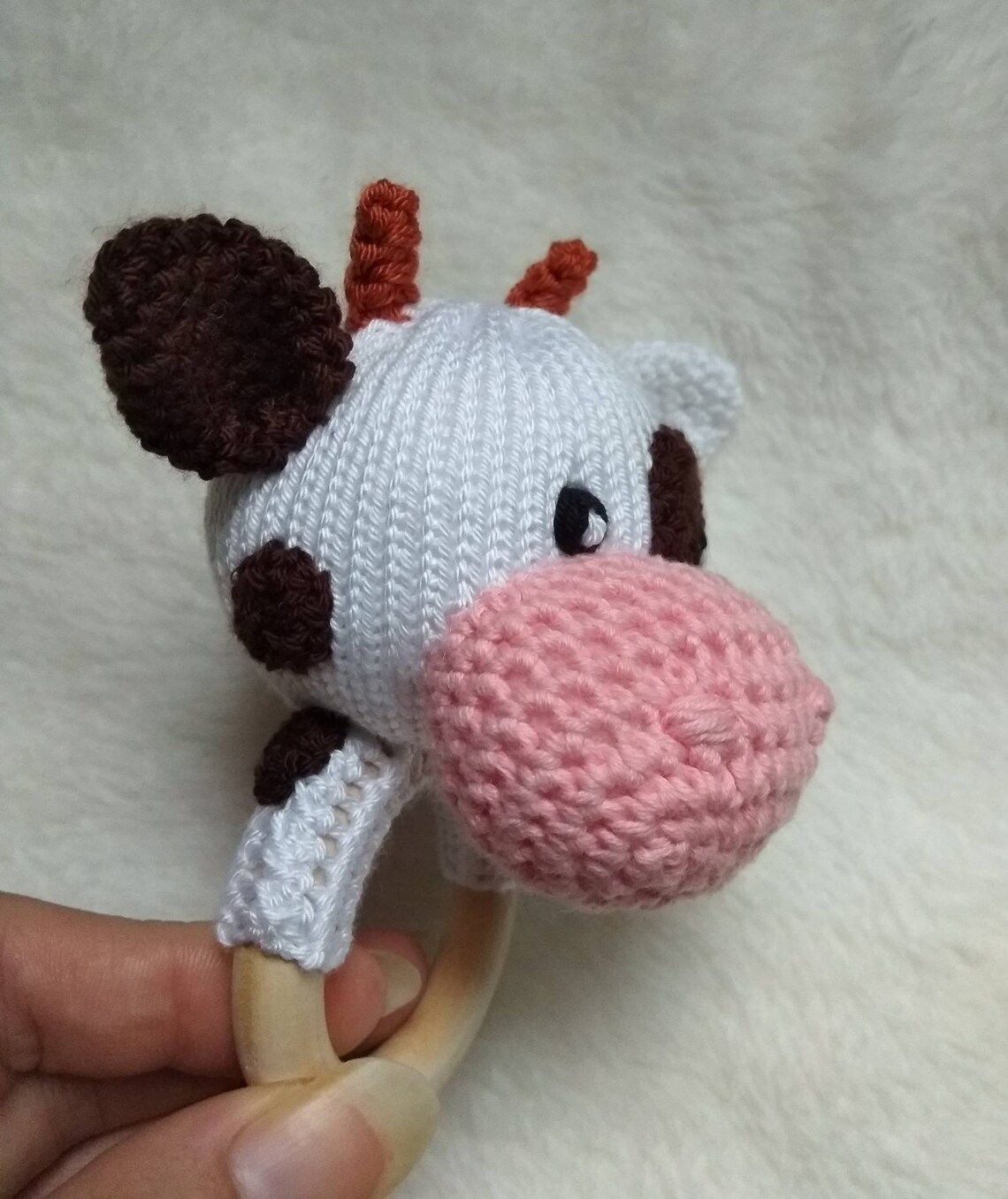 Ready Made Small Cow Baby Rattle Toy Girl/boy Teething Ring - Etsy