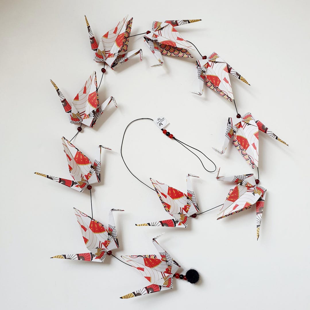 Origami CRANES Garland, Decorative Hanging of 10 Japanese-inspired ...