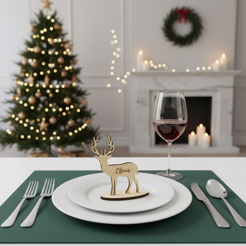 Personalized Christmas Deer Name Card, X-mas Dinner Tags for Plates ...