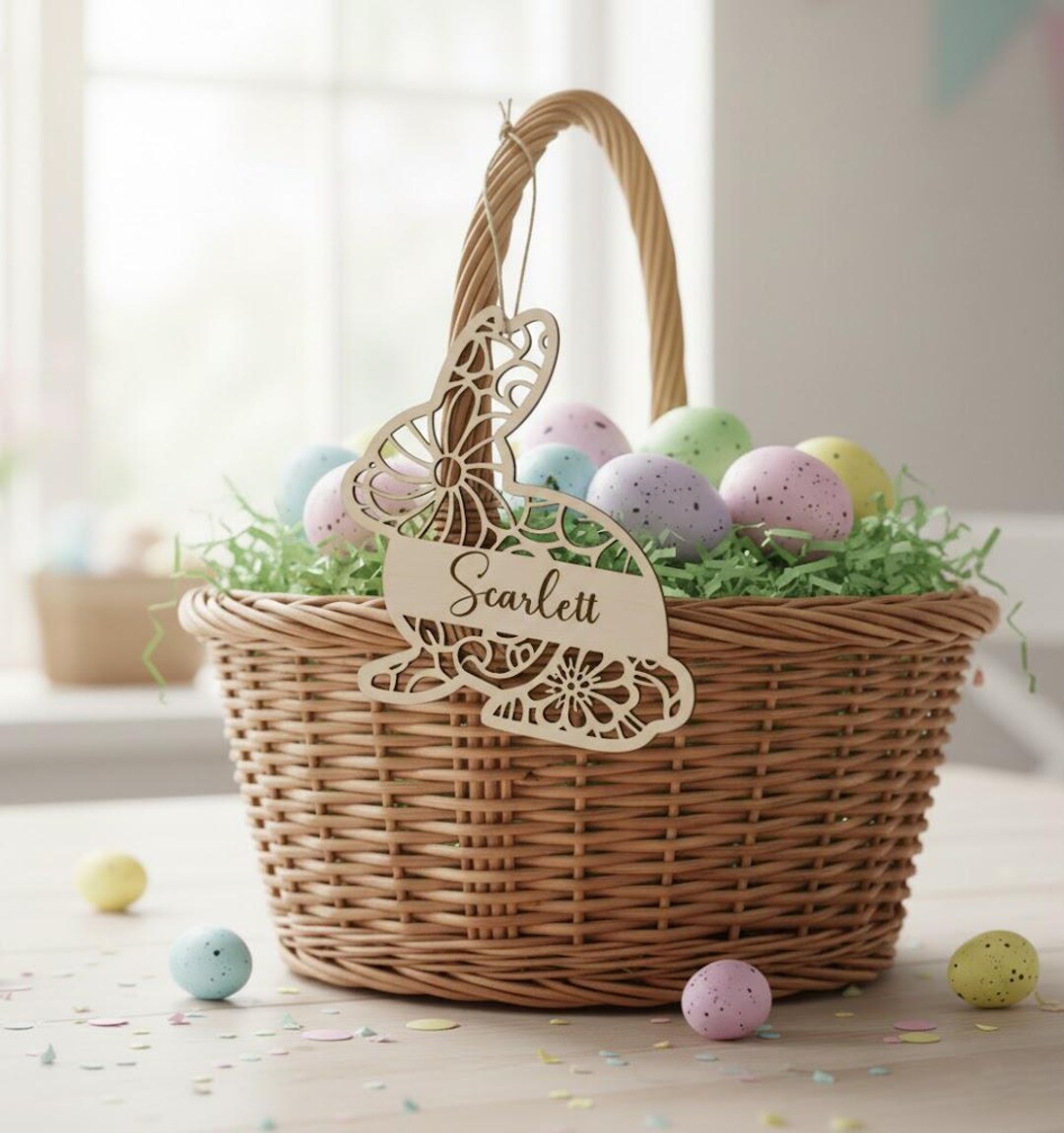 Charming Easter Basket Name Tags Personalized, Wooden Bunny Shaped Name ...