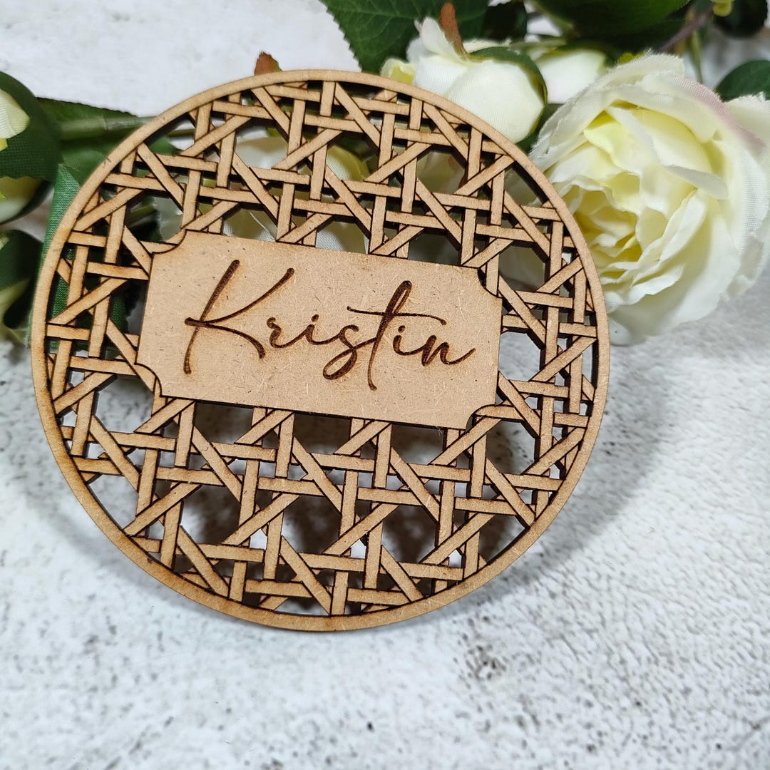 Garden Wedding Coasters Bundle, Custom Name Round Party Tags, Rattan ...