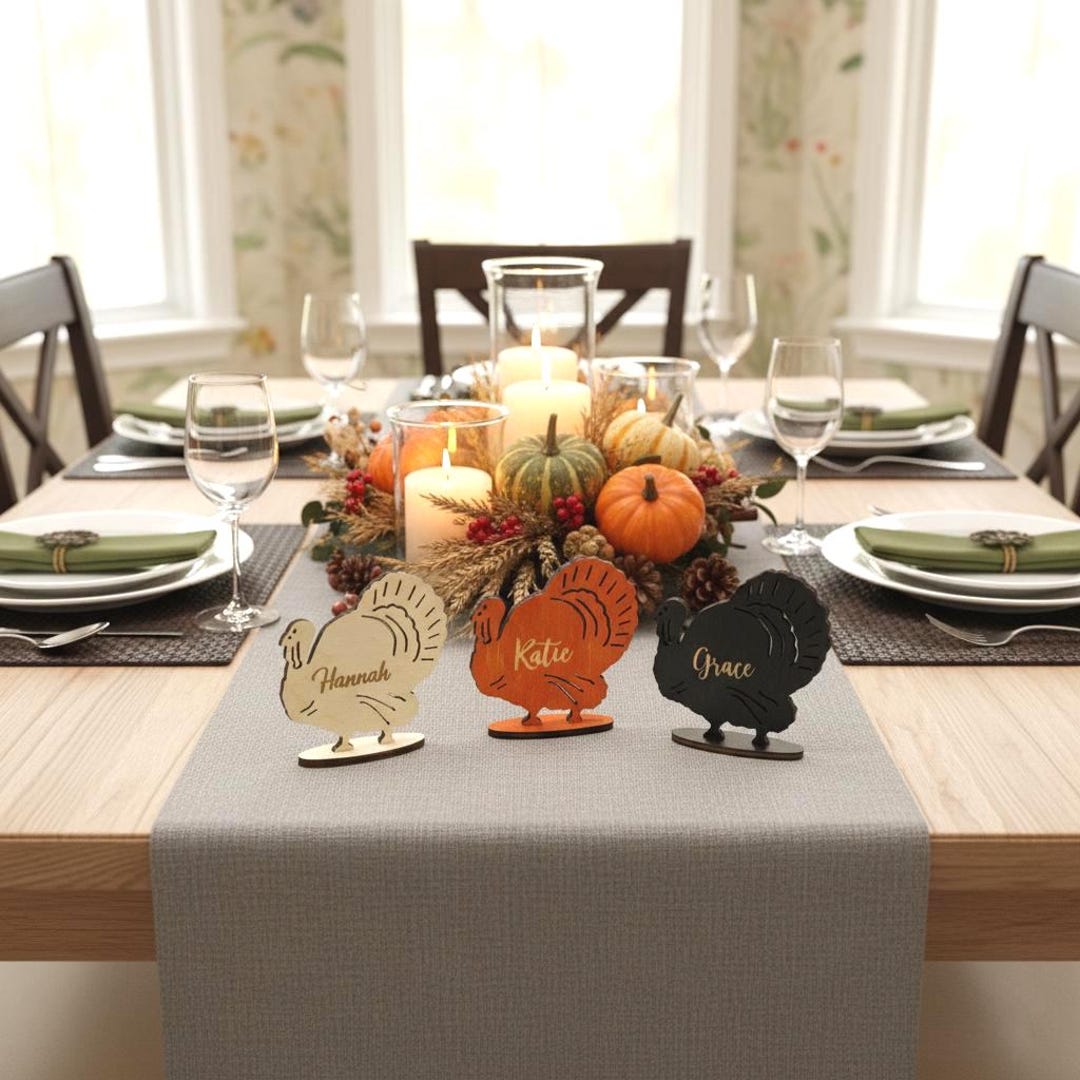 Thanksgiving Name Cards for Plate, Turkey Place Setting Bundle, Unique ...
