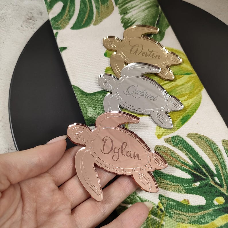 Acrylic Turtle Place Name Cards, Rose Gold and Silver Turtle Tags ...
