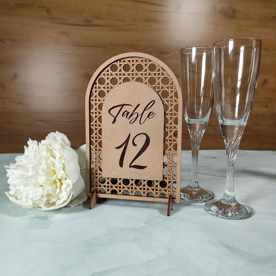Rattan Table Number, Custom Wedding Arch Table Numbers, Both Sides Oval ...