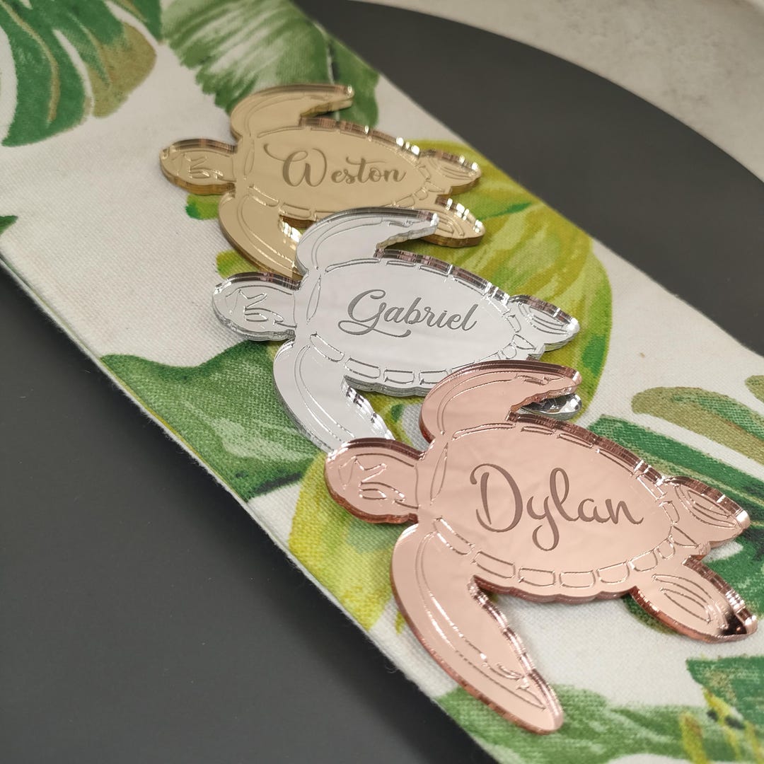 Custom Acrylic Turtle Name Tags, Tropical Wedding Place Cards, Nautical ...