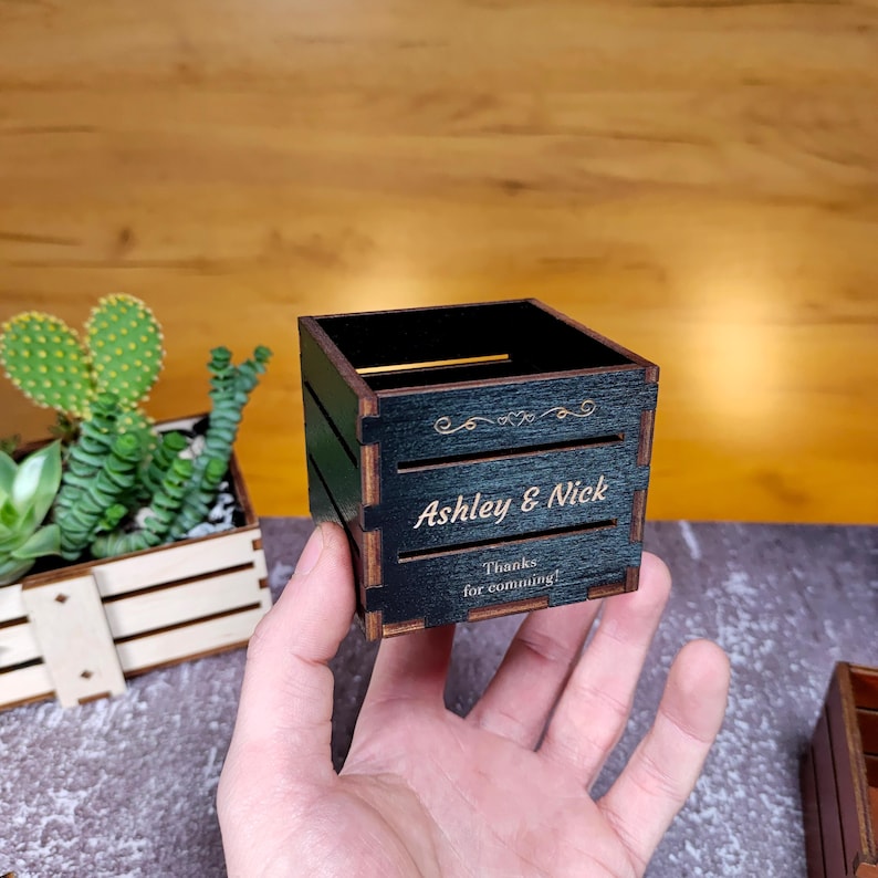 Engraved Mini Boxes Wedding Favors, Personalized Succulents Pot, Box ...