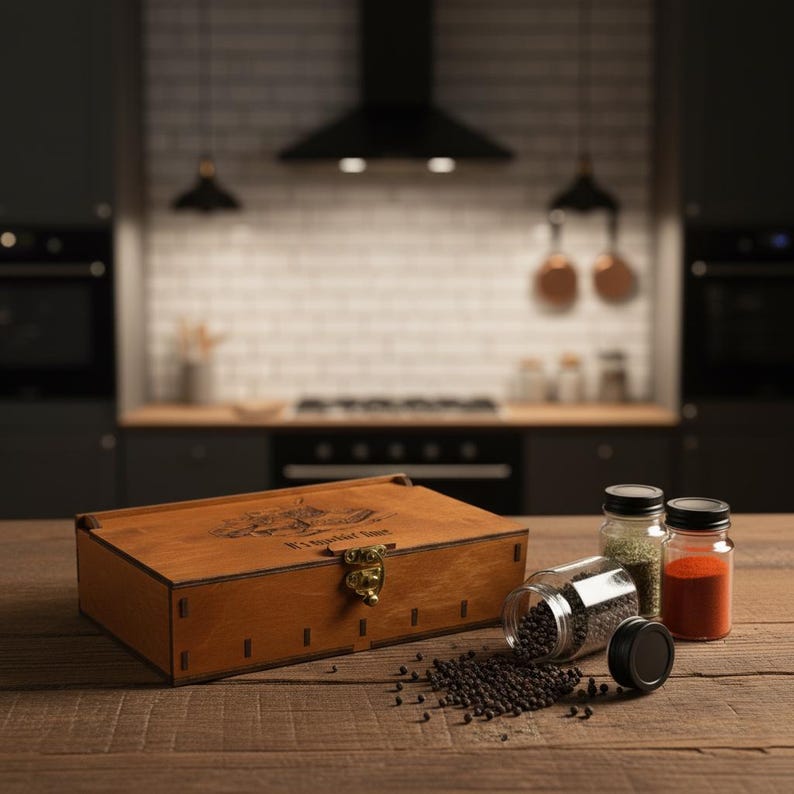 Personalized Spice Box With Compartments, Wood Box for Tea and Herbs ...