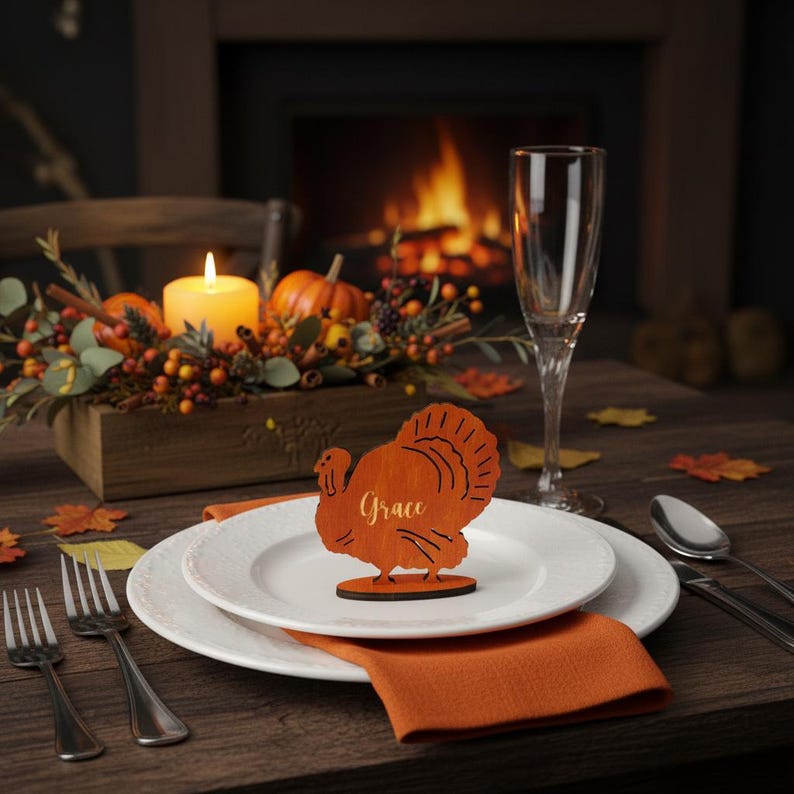 Thanksgiving Name Cards for Plate, Turkey Place Setting Bundle, Unique ...