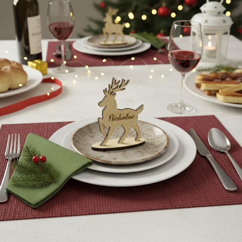 Personalized Christmas Deer Name Card, X-mas Dinner Tags for Plates ...