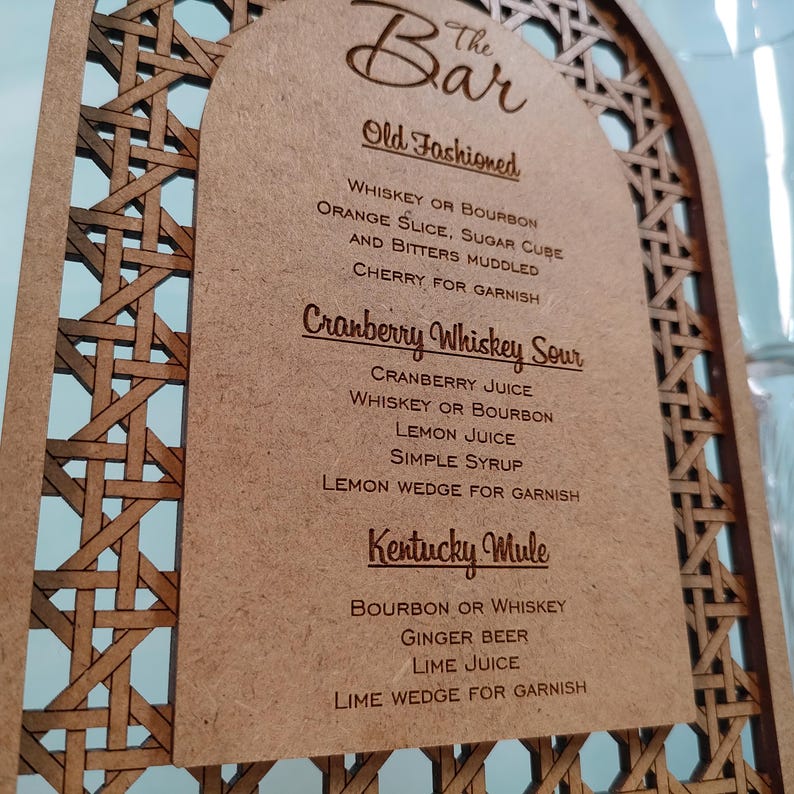 Custom Rattan Menu Signs, Bar Menu Template, Signature Drink Sign ...