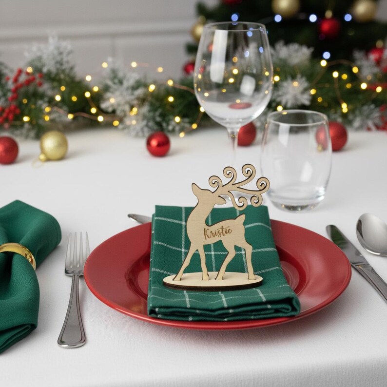 Personalized Christmas Deer Name Card, X-mas Dinner Tags for Plates ...