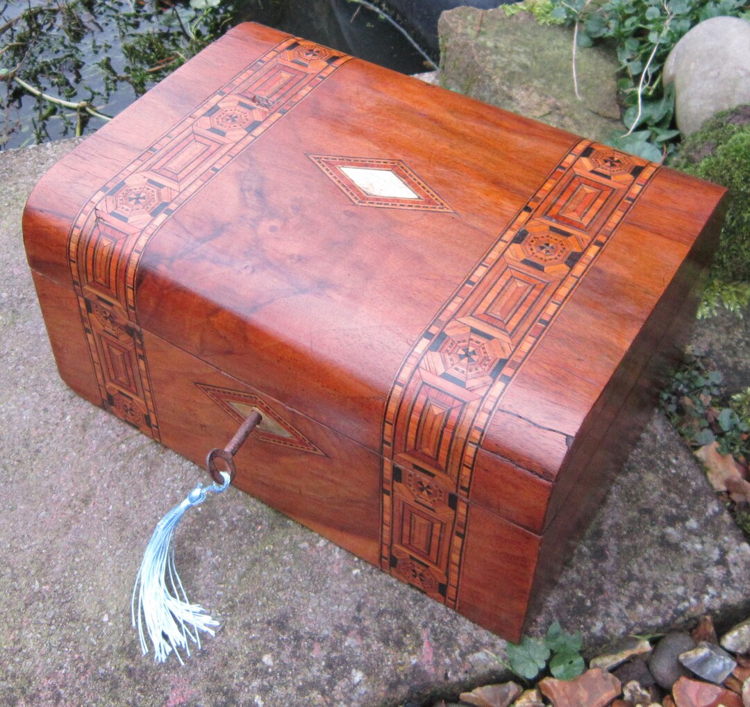Victorian Walnut & Parquetry Box With Dome Lid and Lock and Key - Etsy