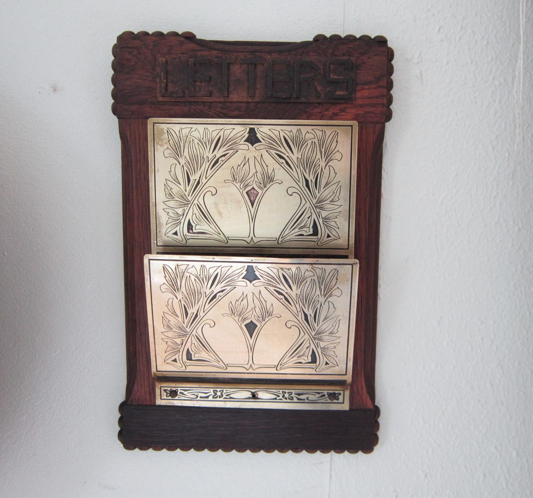 Antique Oak and Brass Letter Rack, Wall Hanging, Art Nouveau - Etsy