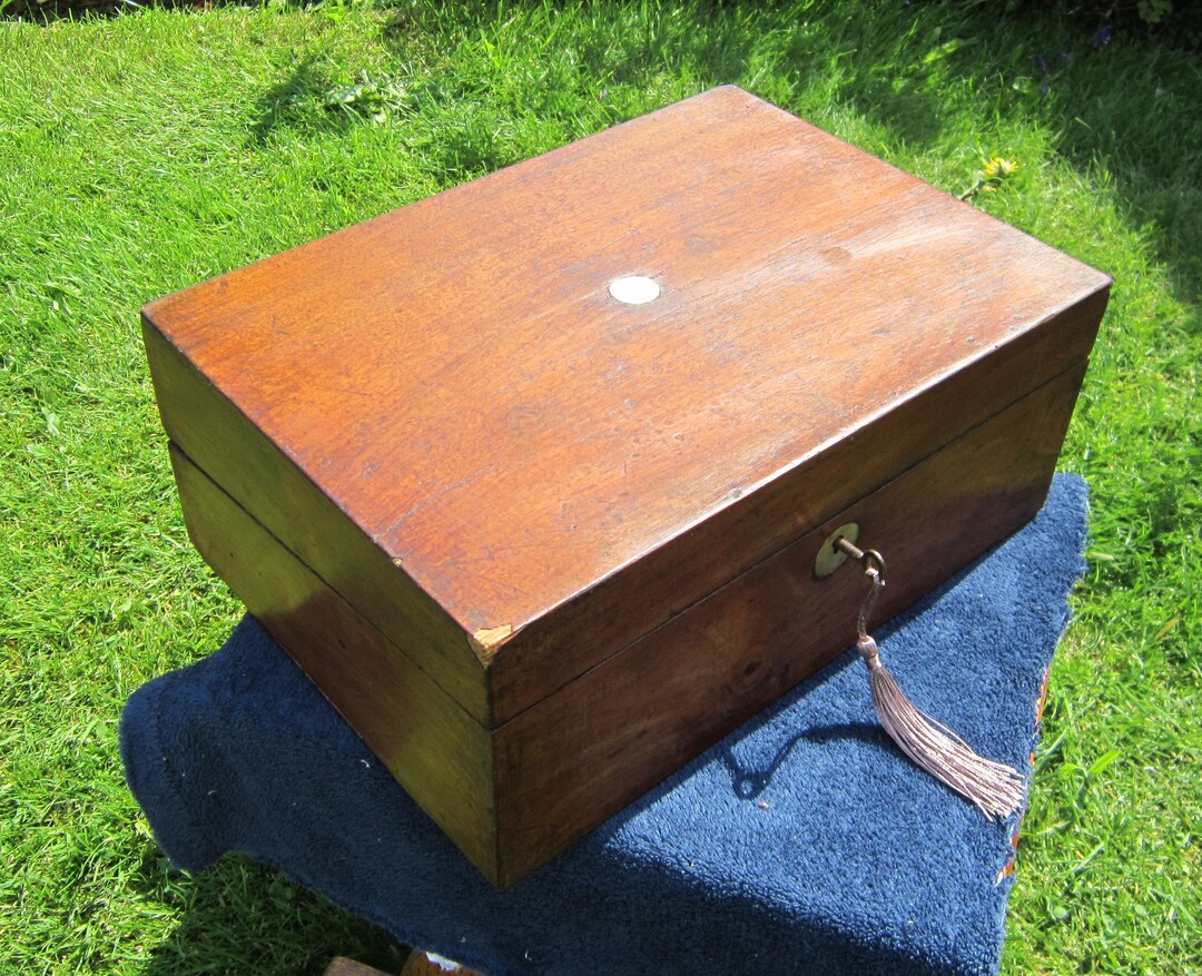 Victorian Walnut Writing Slope, Lock & Key, Unrestored, Welsh Language ...