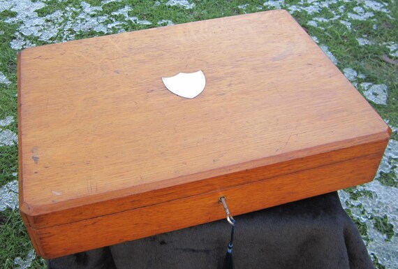 Large Edwardian Oak Box with Lift Out Tray and Lock &… - Gem