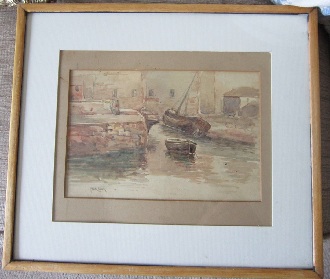 Quality Antique Watercolour Painting, Mark Cook 1868-1951, Quayside ...