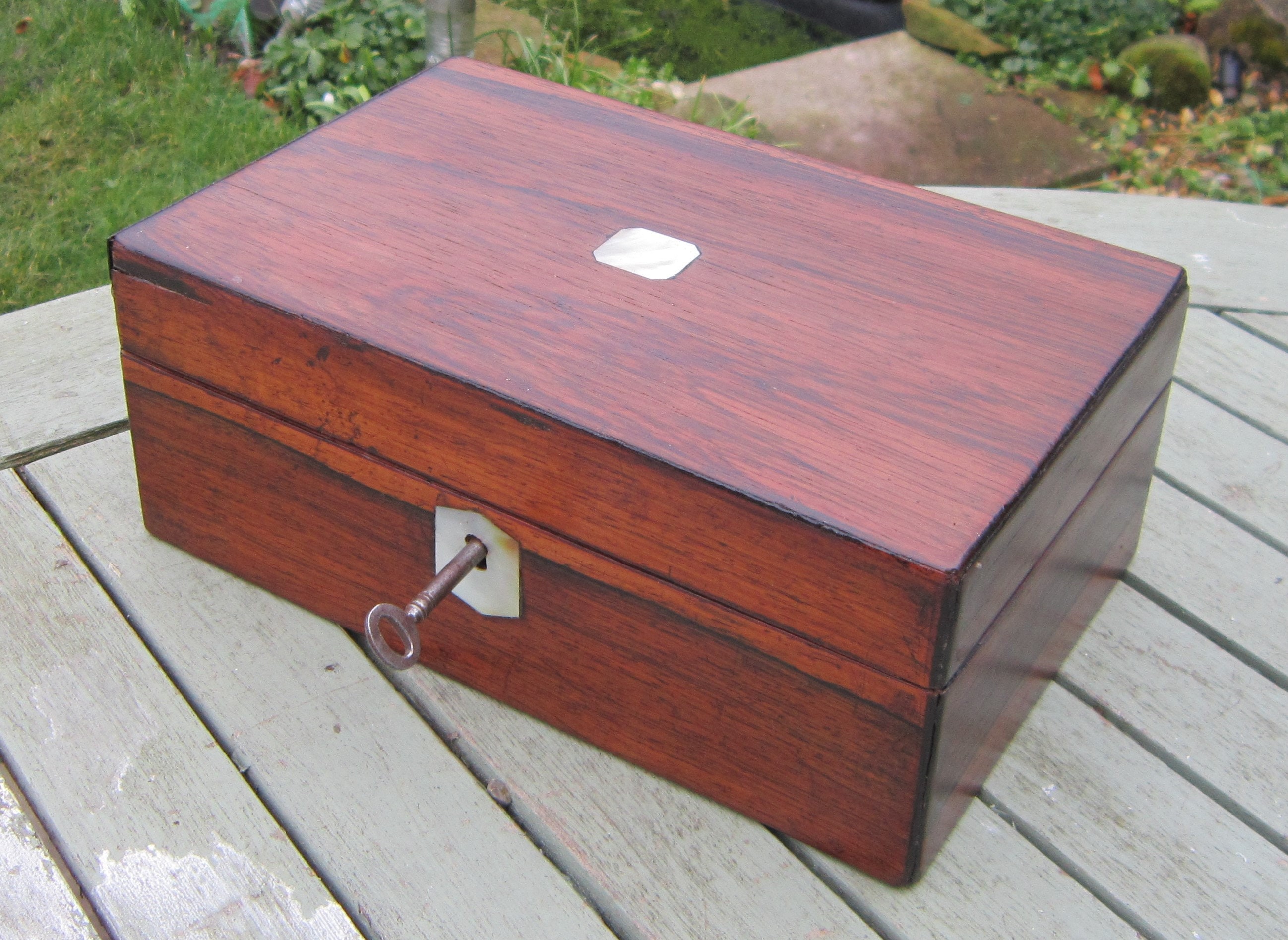Early Victorian Rosewood Box With Mother of Pearl and Lock & Key - Etsy