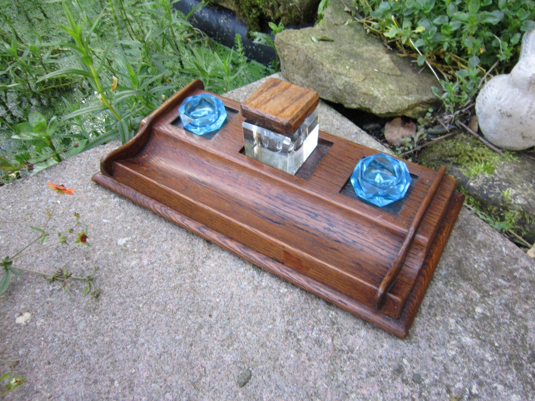 Antique Edwardian Oak Desk Stand With Ink Bottle, Beautiful Stylish ...