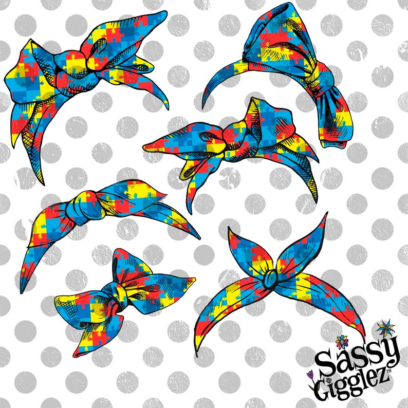 Autism Bows & Headbands Clipart Package, PNG, Instant Digital Download ...