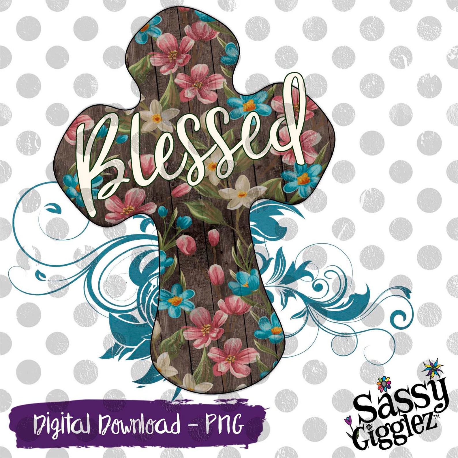 Blessed Pink Floral Cross Digital Download PNG - Etsy