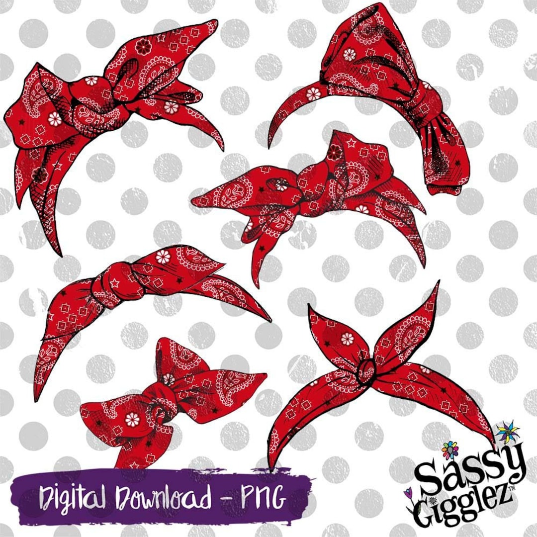 Red Bandana Bows & Headbands Clipart Package, PNG, Instant Digital ...