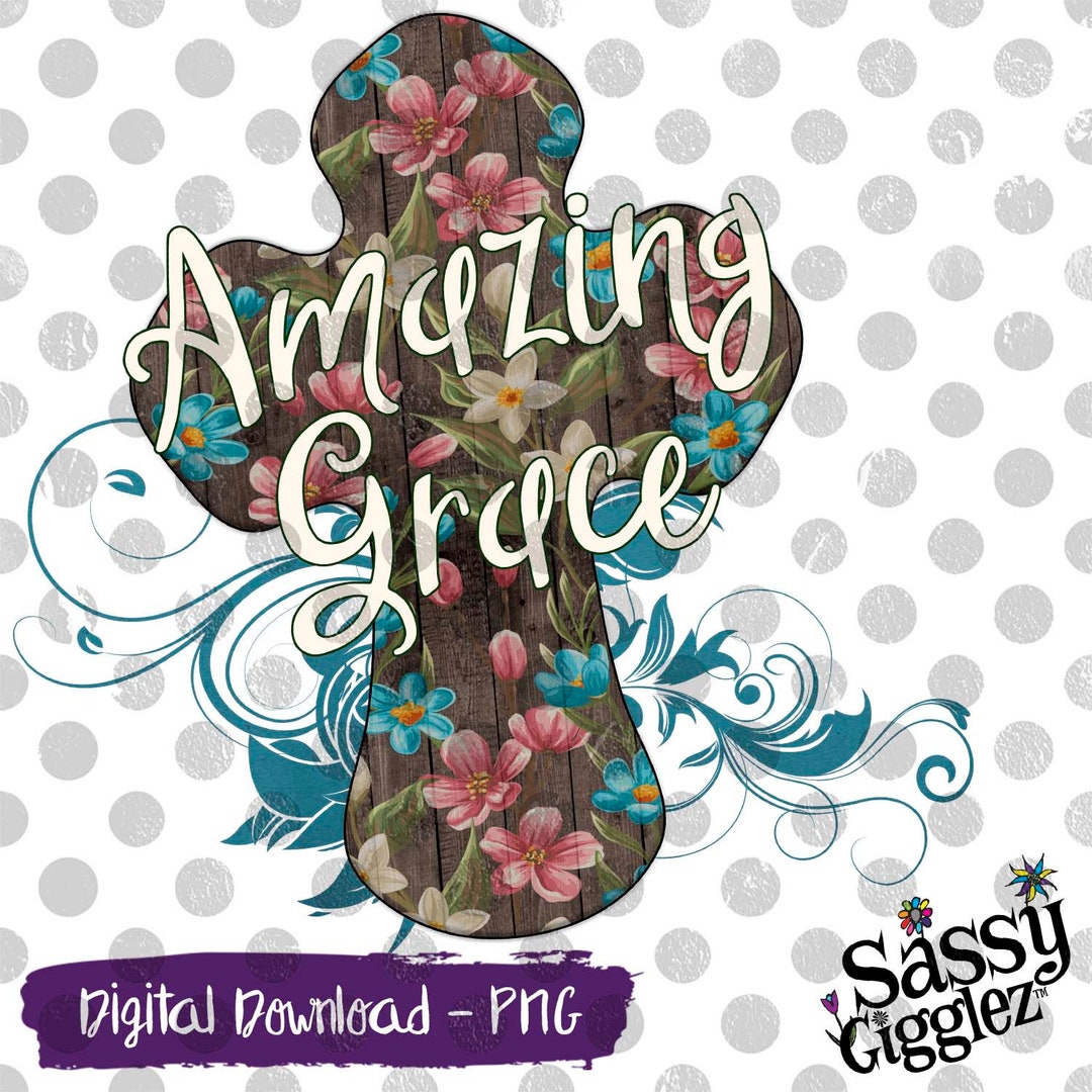 Amazing Grace, Pink Floral Cross, Digital Download, PNG - Etsy