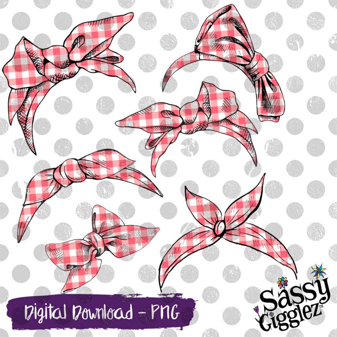 Pink Gingham Bows & Headbands Clipart Package, PNG, Instant Digital ...