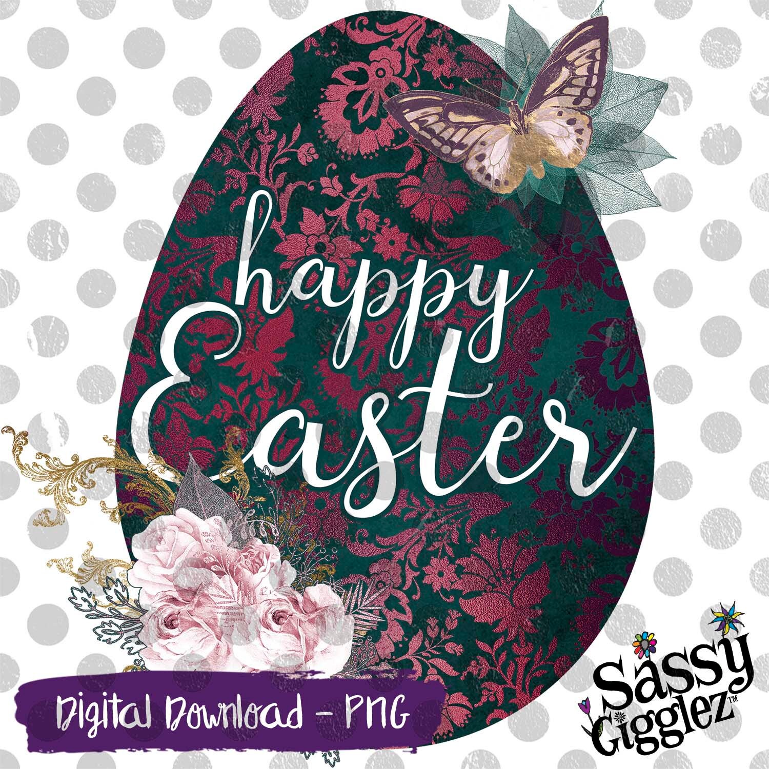 Happy Easter, Butterfly, Roses, PNG, Instant Download, Sublimation ...
