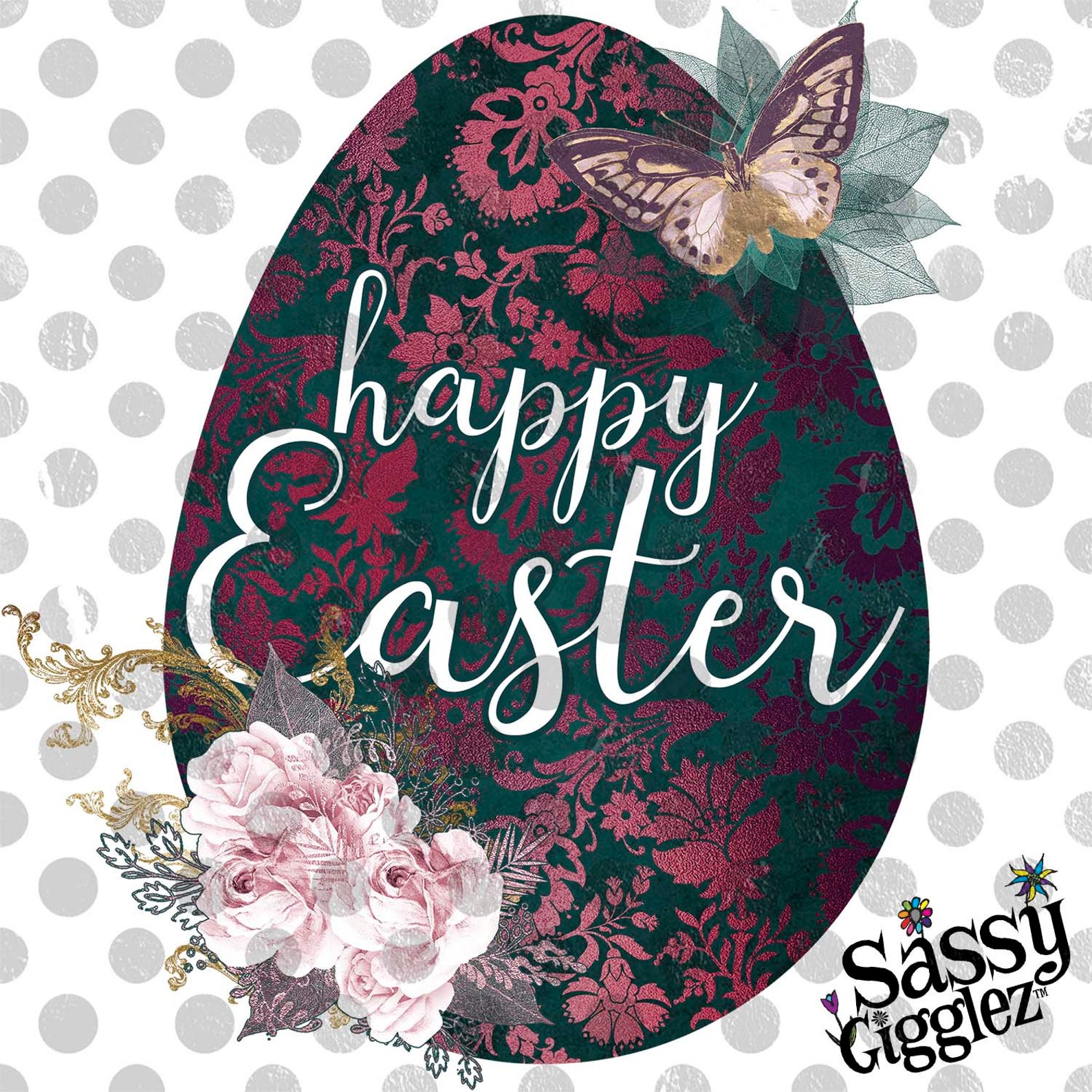 Happy Easter Butterfly Roses PNG Instant Download - Etsy