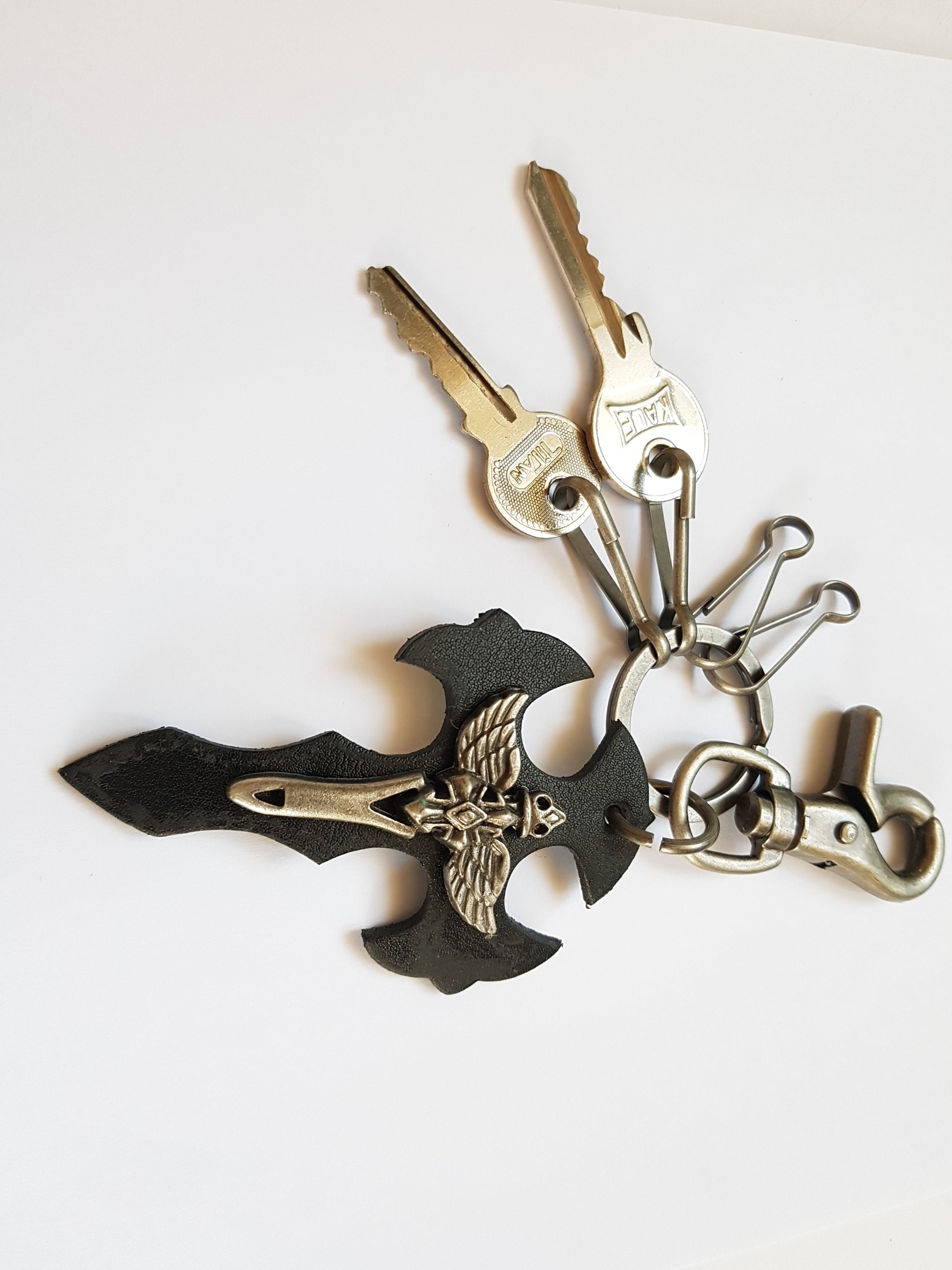 Cross Keychain Keyring Silver Cross Leather Key Fob | Etsy